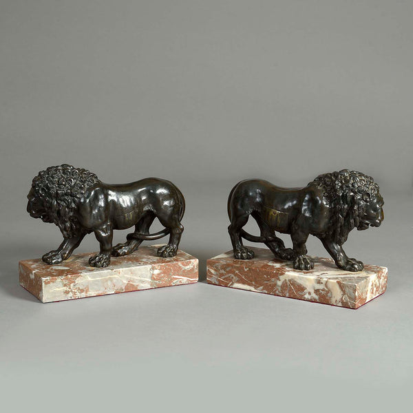 Pair of Bronze Models of Pacing Lions After Canova - Anthony Outred